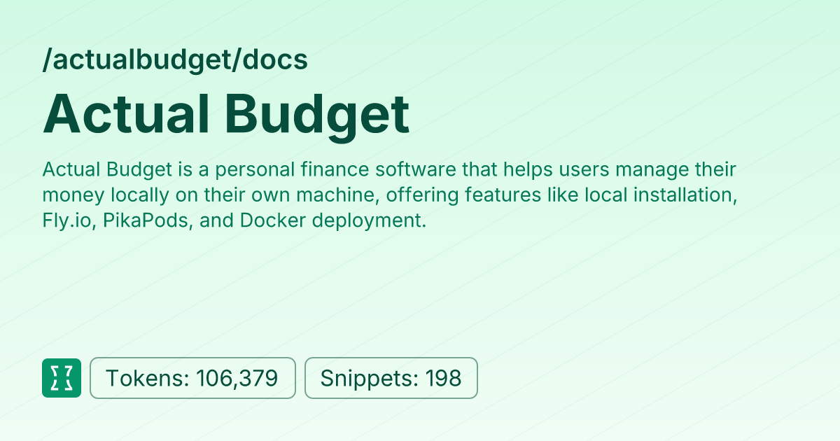 Actual Budget (actualbudget/docs) | Context7