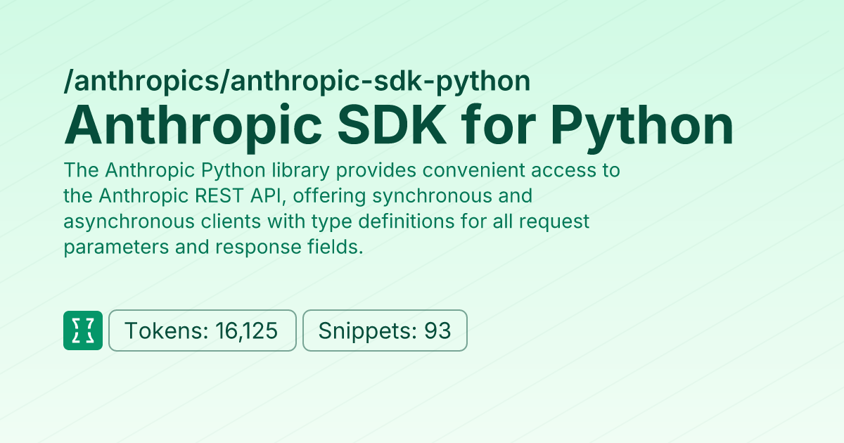 Anthropic SDK for Python (anthropics/anthropic-sdk-python) | Context7