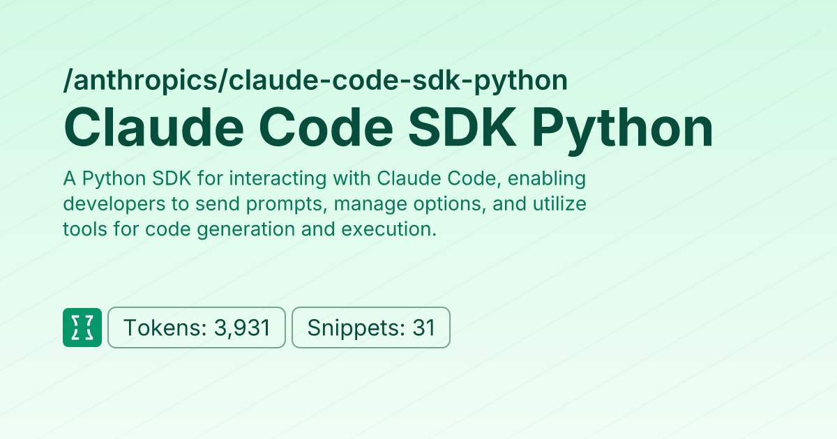Claude Code SDK Python (anthropics/claude-code-sdk-python) | Context7
