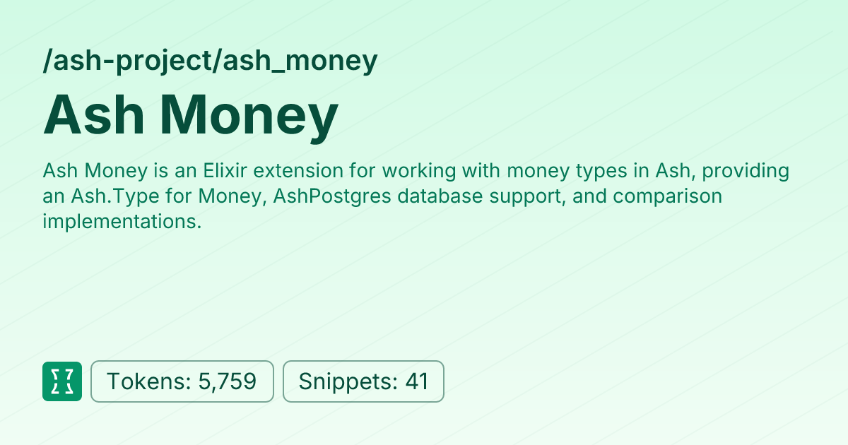 AshMoney (ash-project/ash_money) | Context7