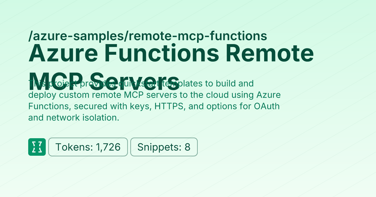 Azure Functions Remote MCP Servers Latest Documentation | Context7 ...