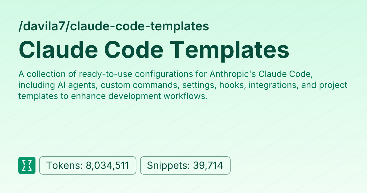 Claude Code Templates (davila7/claude-code-templates) | Context7