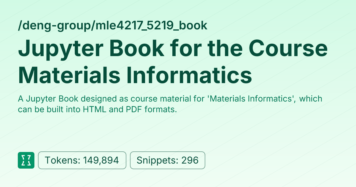 Jupyter Book for the Course Materials Informatics (deng-group/mle4217 ...