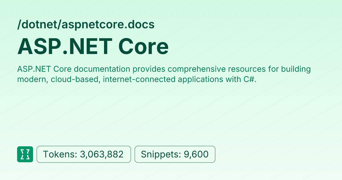 ASP.NET Core (dotnet/aspnetcore.docs) | Context7