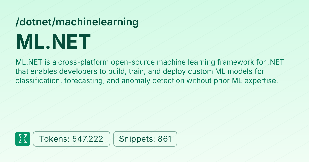 ML.NET (dotnet/machinelearning) | Context7