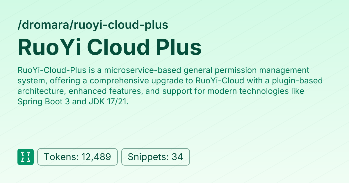 RuoYi Cloud Plus (dromara/ruoyi-cloud-plus) | Context7