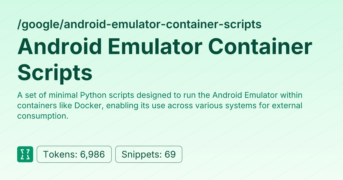 Android Emulator Container Scripts (google/android-emulator-container-scripts) | Context7
