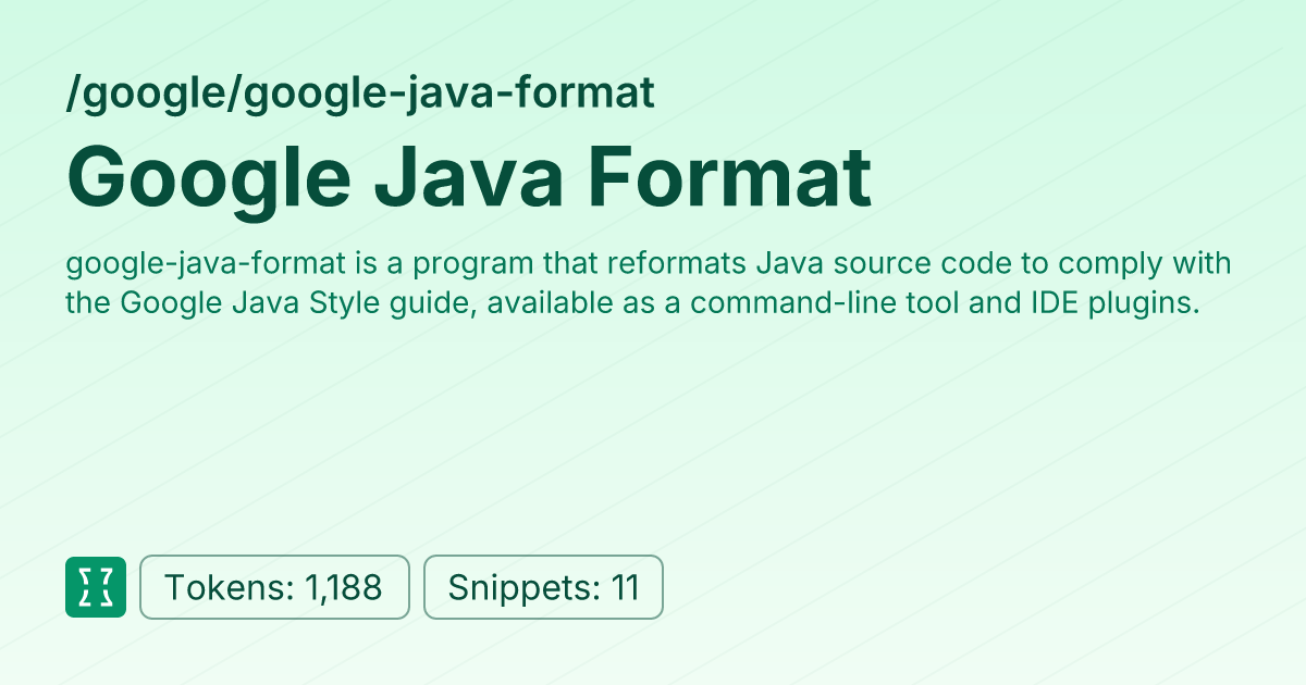 Google Java Format (google/google-java-format) | Context7