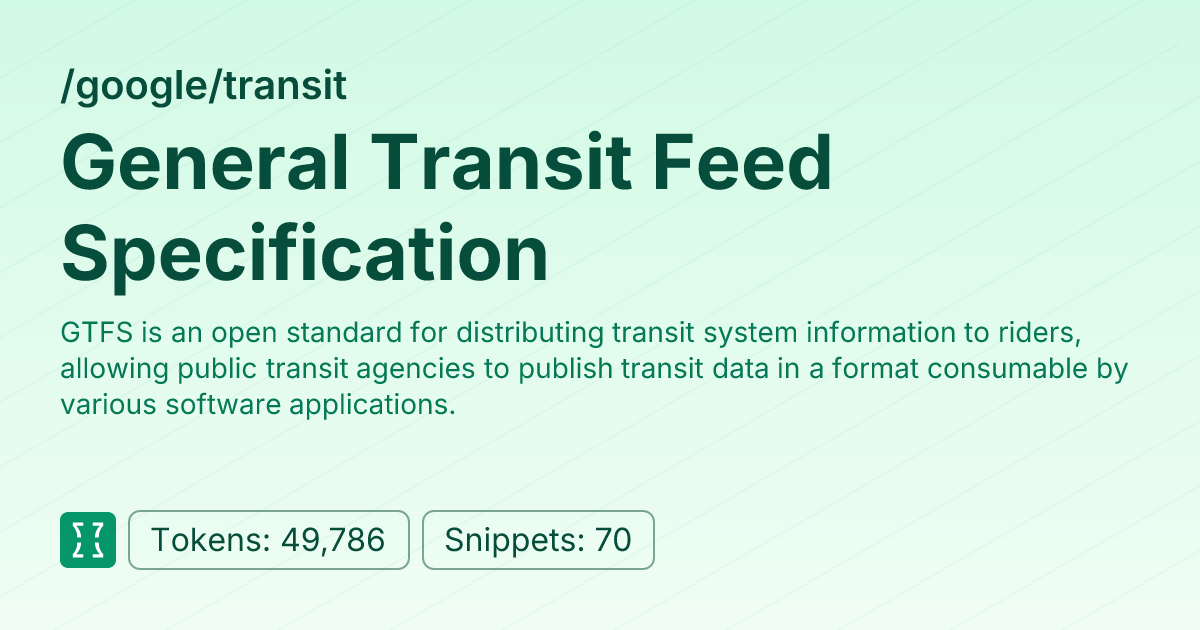 Google Transit (google/transit) | Context7