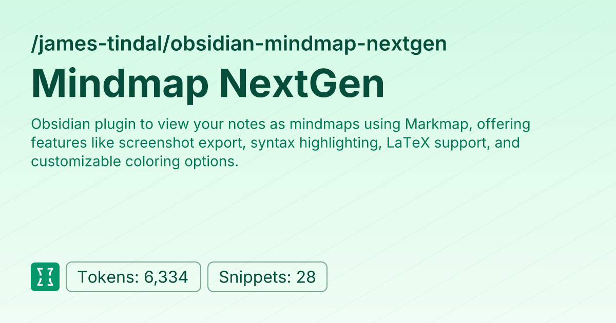 Mindmap NextGen (james-tindal/obsidian-mindmap-nextgen) | Context7