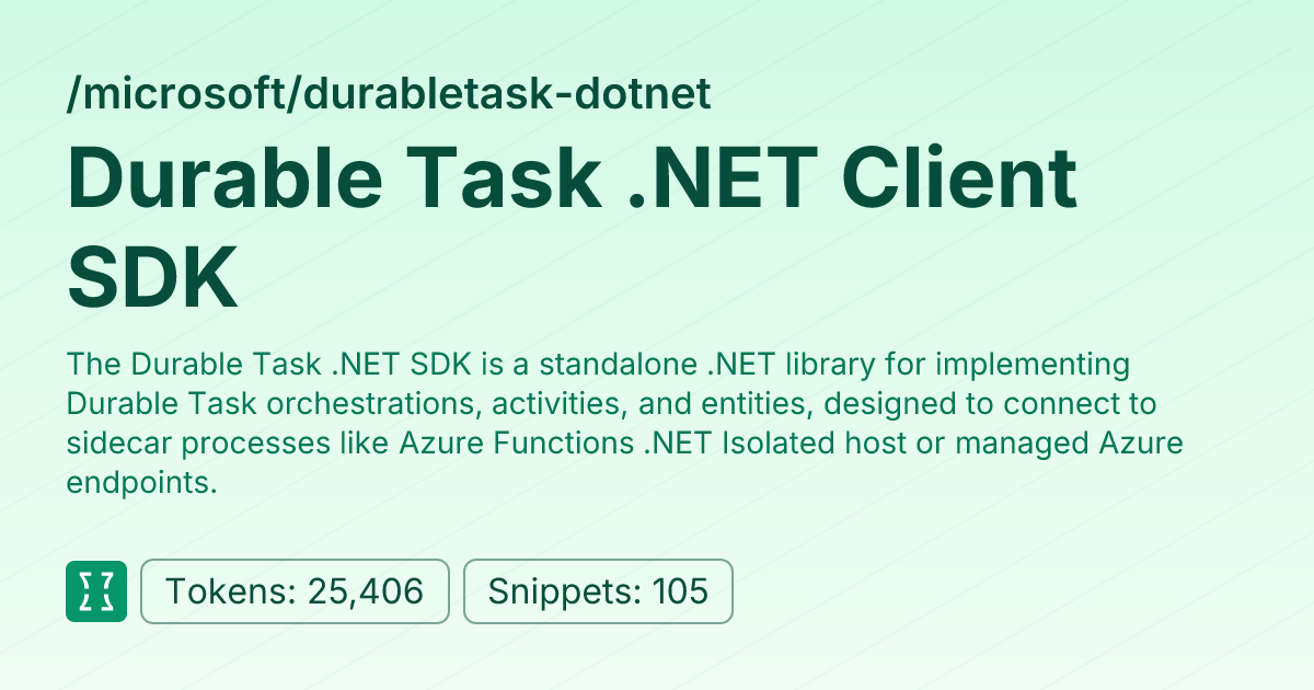 Durable Task .NET Client SDK (microsoft/durabletask-dotnet) | Context7