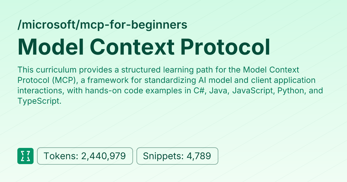 Model Context Protocol (microsoft/mcp-for-beginners) | Context7