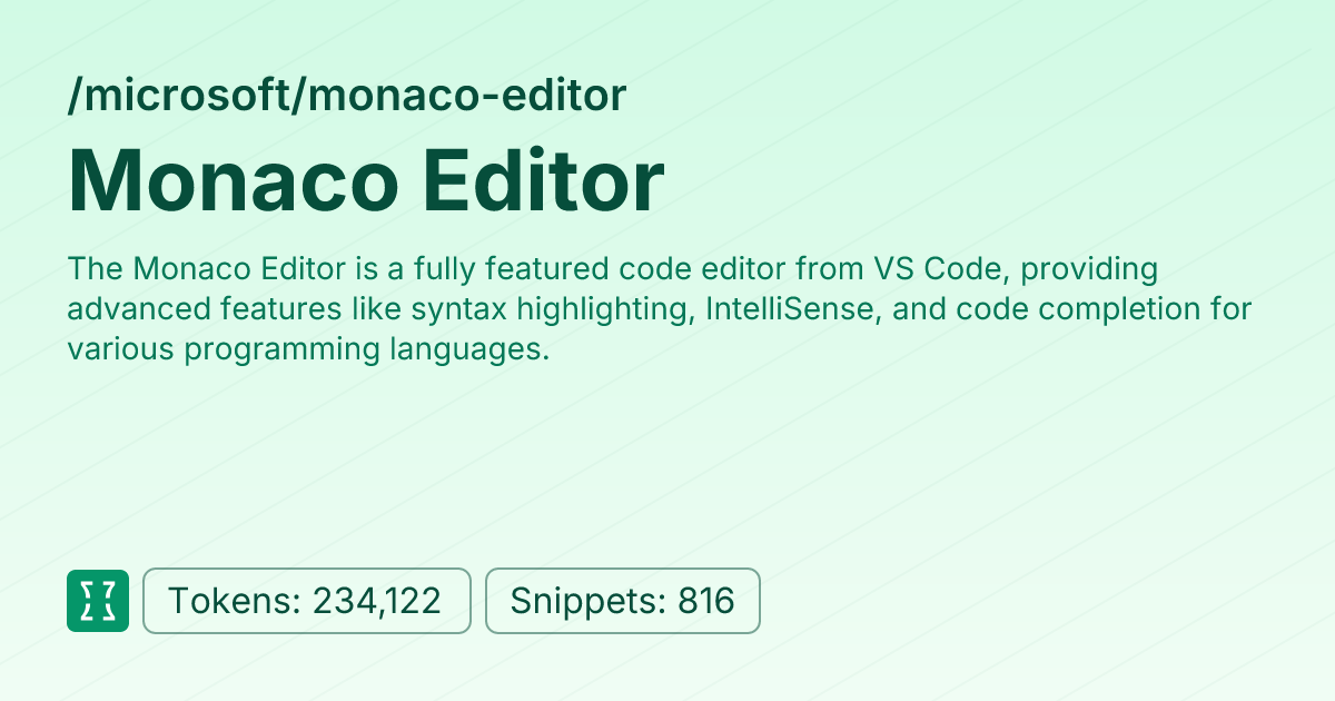 Monaco Editor (microsoft/monaco-editor) | Context7