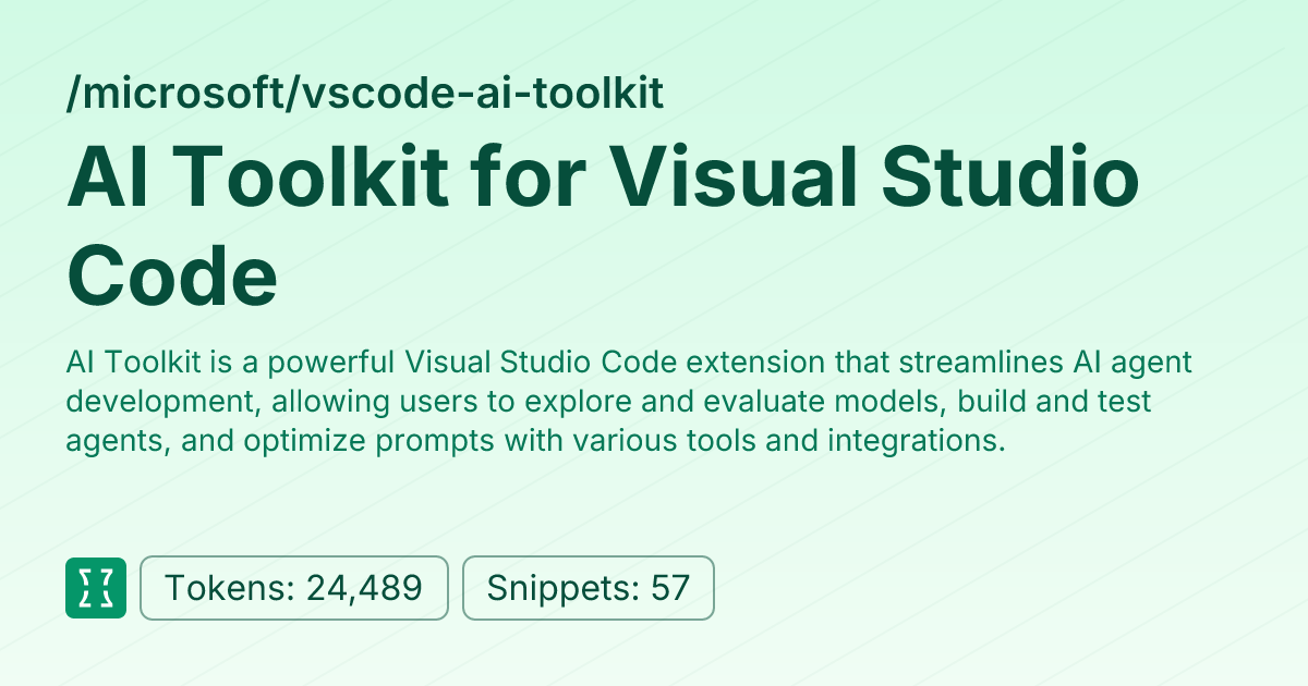 AI Toolkit for Visual Studio Code (microsoft/vscode-ai-toolkit) | Context7