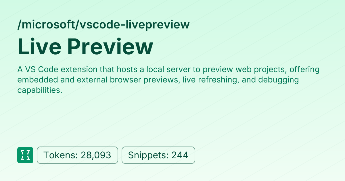 Live Preview (microsoft/vscode-livepreview) | Context7