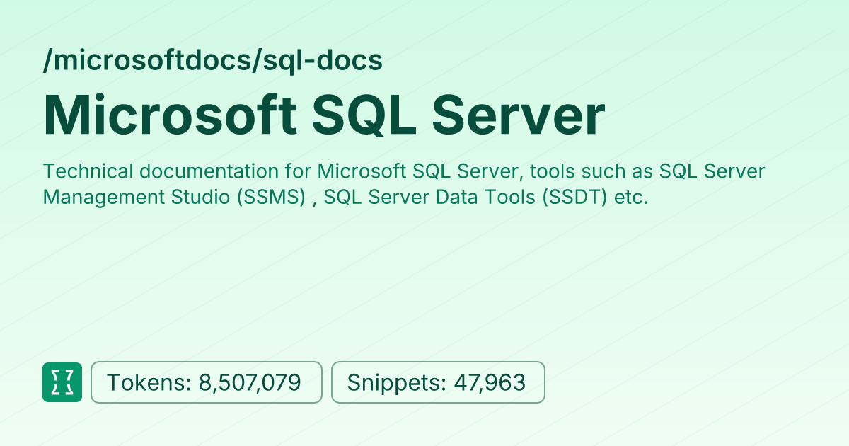 Microsoft SQL Server (microsoftdocs/sql-docs) | Context7