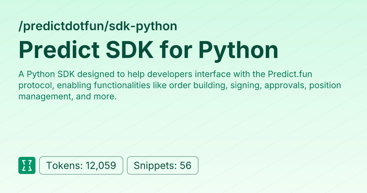 Predict SDK for Python (predictdotfun/sdk-python) | Context7