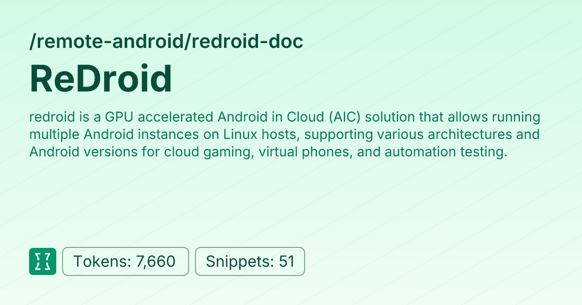 ReDroid (remote-android/redroid-doc) | Context7