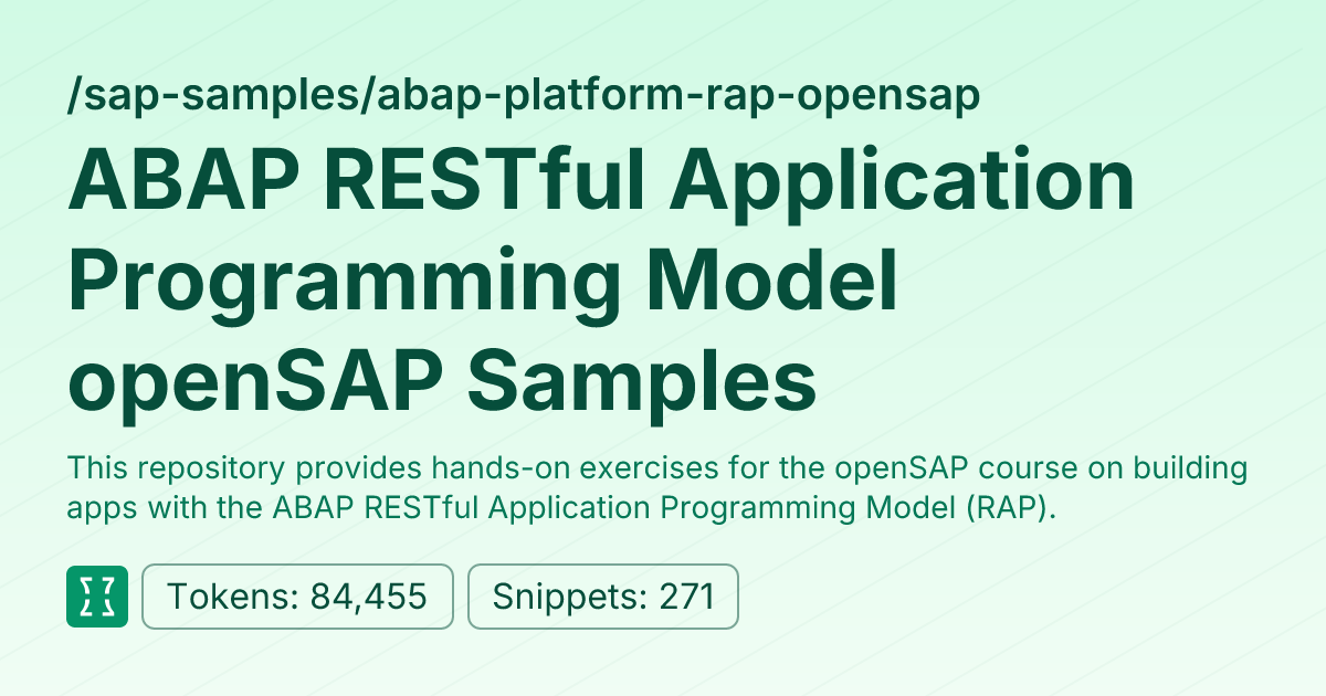 ABAP RESTful Application Programming Model openSAP Samples (sap-samples ...