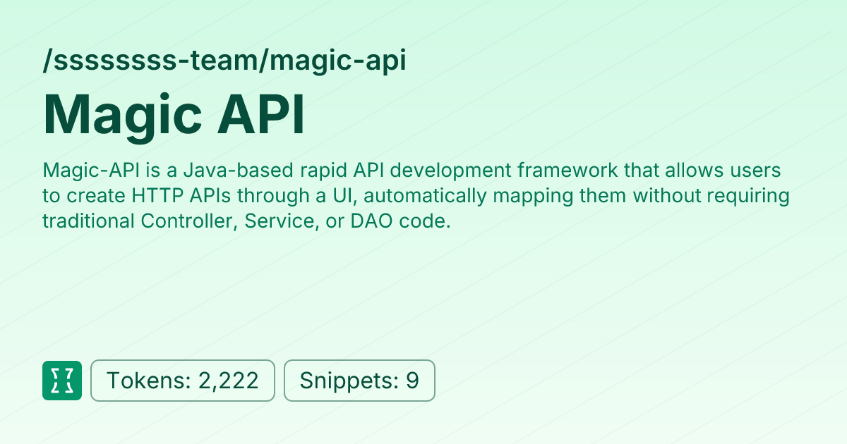 Magic API (ssssssss-team/magic-api) | Context7