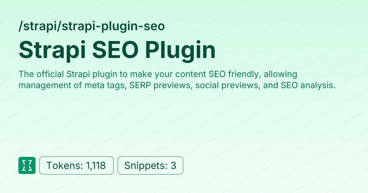 Strapi SEO Plugin (strapi/strapi-plugin-seo) | Context7