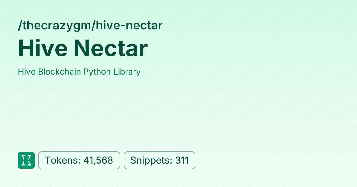 Hive Nectar (thecrazygm/hive-nectar) | Context7