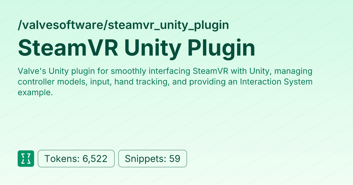 SteamVR Unity Plugin (valvesoftware/steamvr_unity_plugin) | Context7