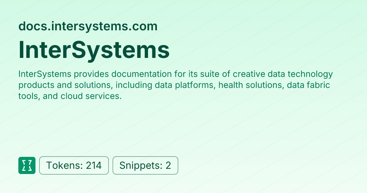 InterSystems (websites/intersystems) | Context7